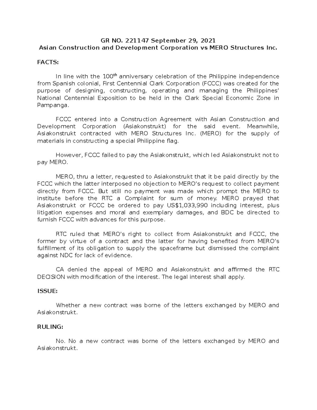 Asian Construction and Development Corporation vs MERO Structures Inc ...
