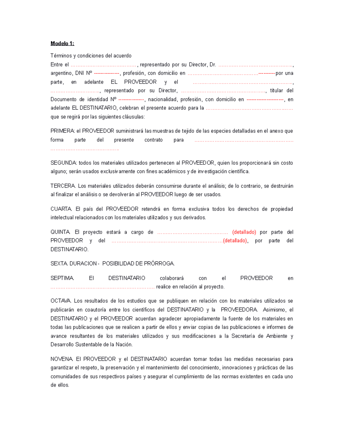 Argentina modelo 1 es - PARA - Modelo 1: Términos y condiciones del ...