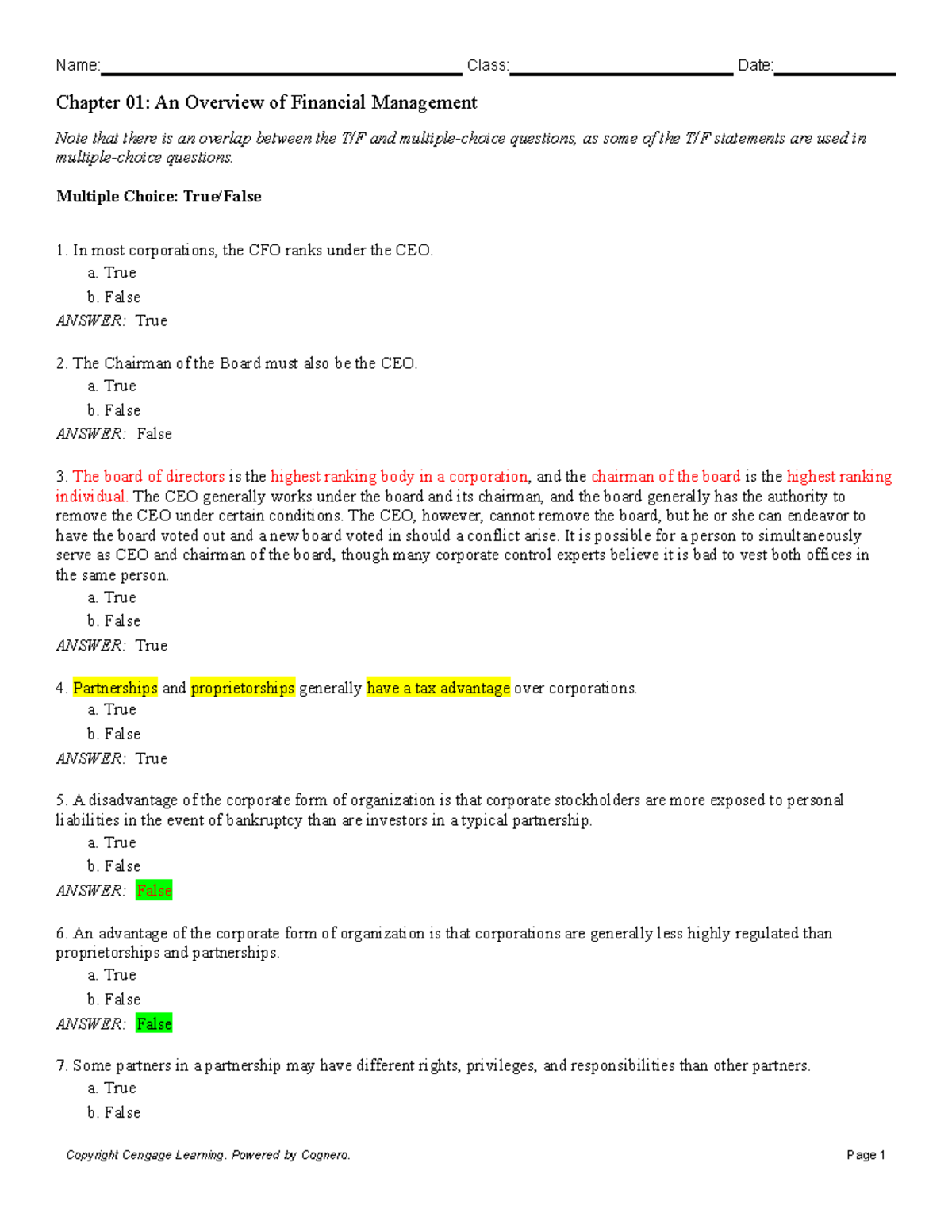 Chapter 01 An Overview of Financial Management - Chapter 01: An Overview of Financial Management ...