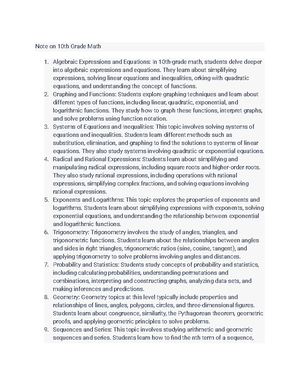 10th grade notes - dfd - Note on 10th Grade Math Algebraic Expressions ...
