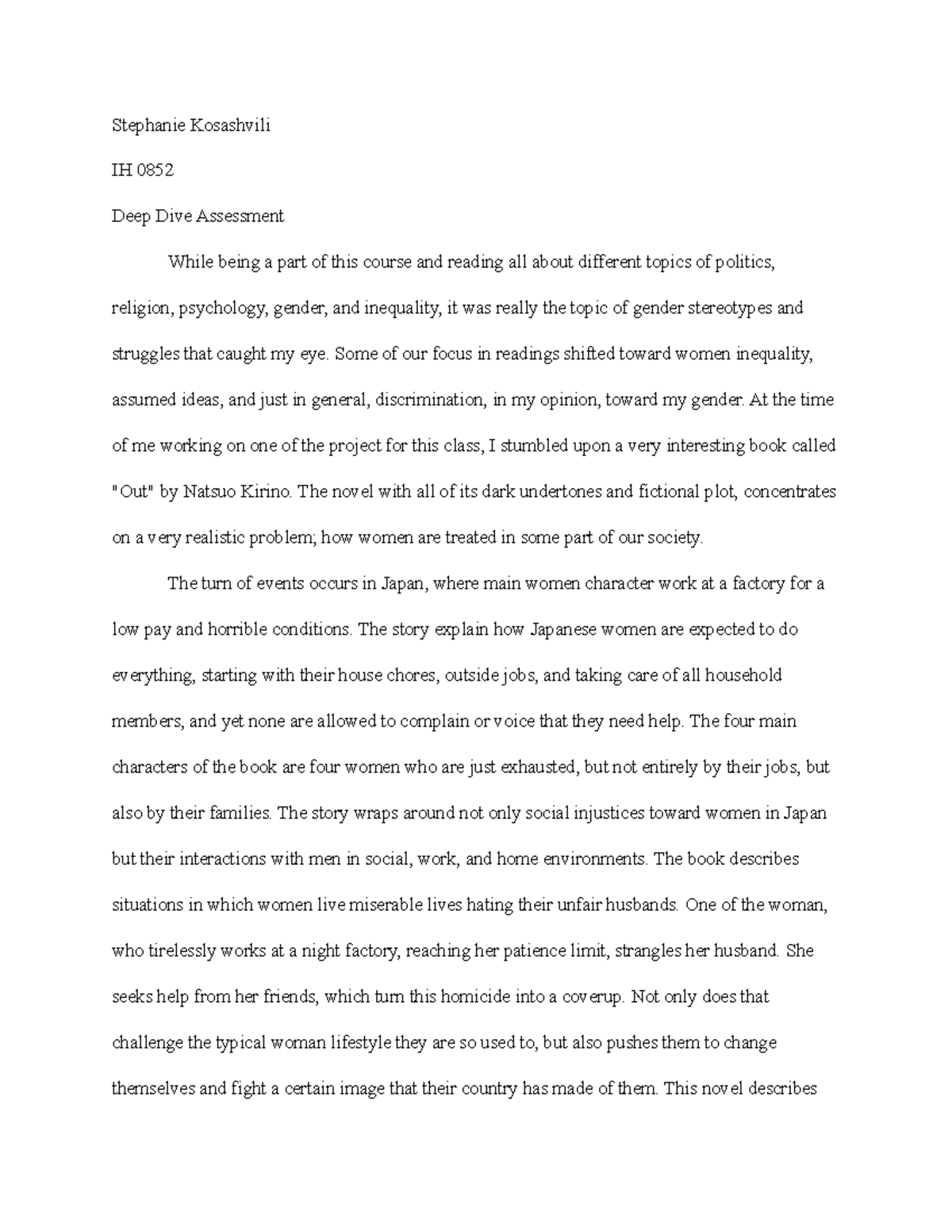 Deep Dive Final Assignment: Essay - Stephanie Kosashvili IH 0852 Deep ...
