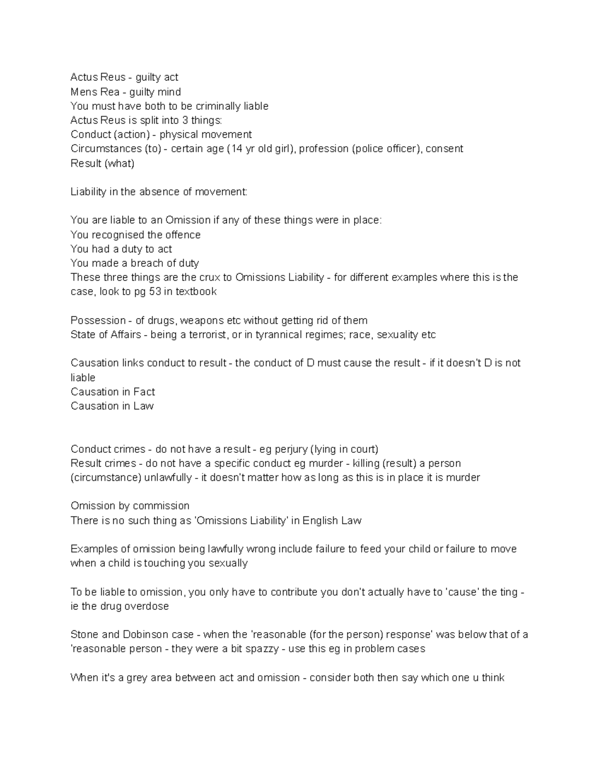 Actus Reus + Mens Rea - Actus Reus - guilty act Mens Rea - guilty mind ...