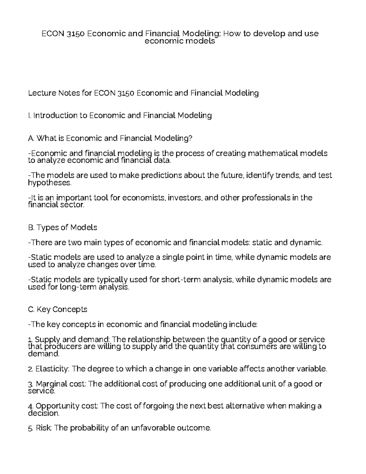 Notes-ECON 3150 Economic AND Financial Modeling-HOW TO Develop AND USE ...