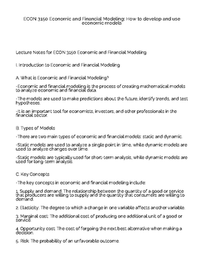 Notes-ECON 3150 Economic AND Financial Modeling-THE Types OF Models ...