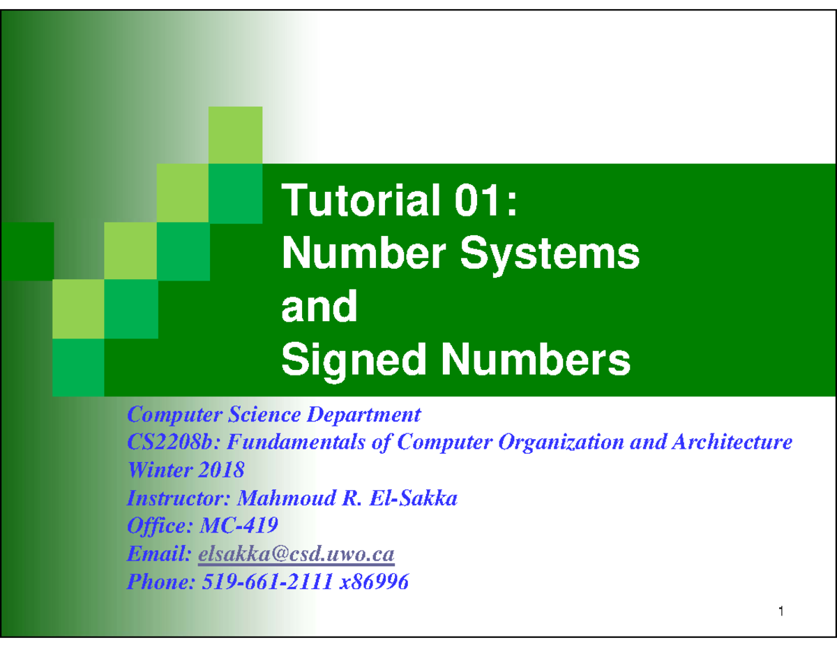 Tutorial 01 Number Systems And Signed Numbers - 1 Tutorial 01:number 