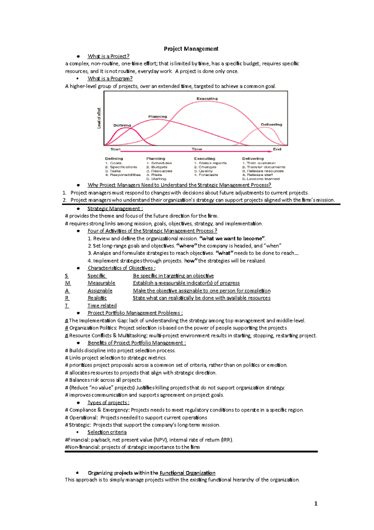Project Management notes - Project Management What is a Project? a ...