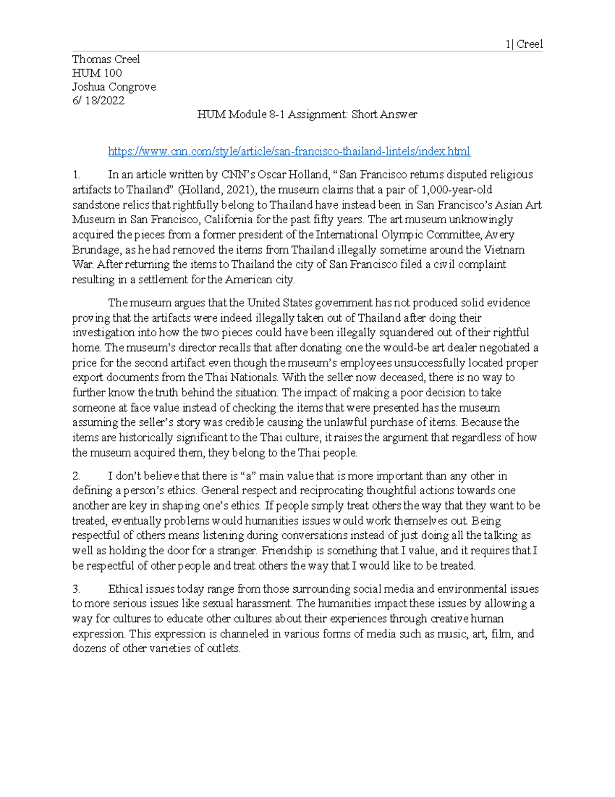 Hum ass 8 - ....... - 1| Creel Thomas Creel HUM 100 Joshua Congrove 6 ...