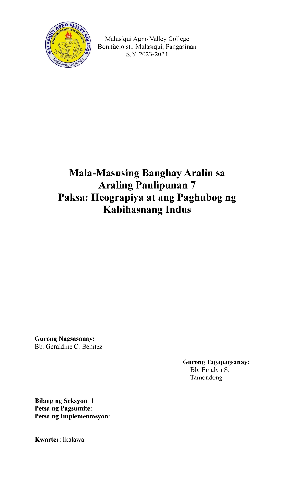 DLP AP 7 - Lesson Plan - Malasiqui Agno Valley College Bonifacio st ...