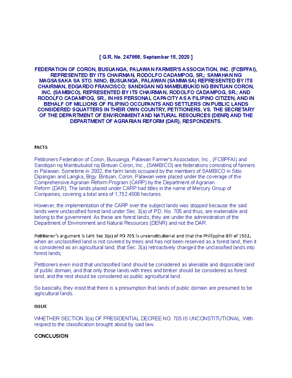 Coron vs sec denr - sdffsfds - [ G. No. 247866, September 15, 2020 ...