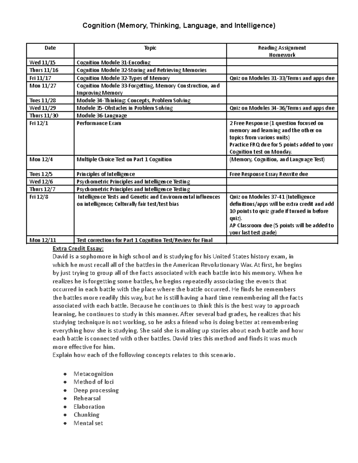 2023 Cognition Unit Guide - Cognition (Memory, Thinking, Language, and Intelligence) Date Topic ...