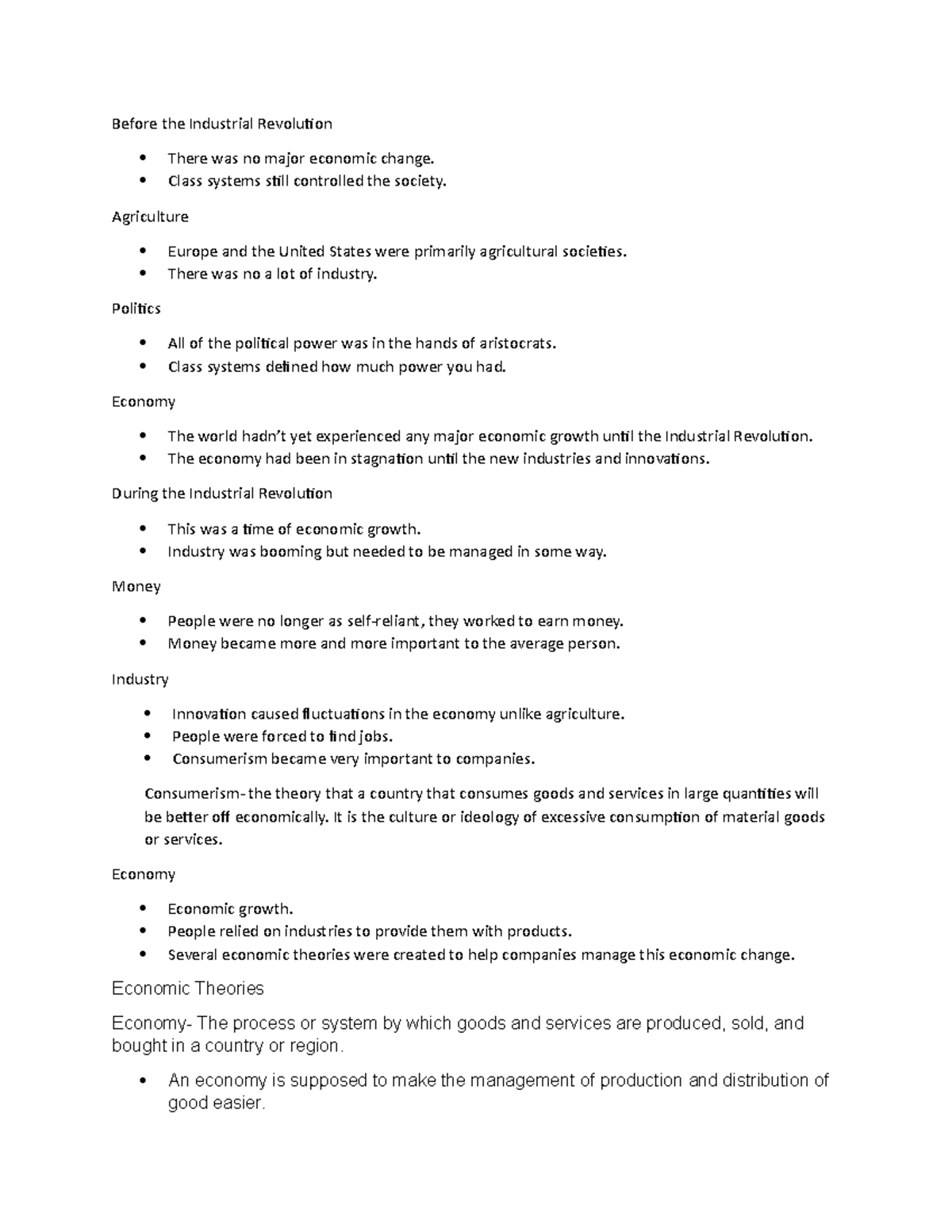 Economic Theories 2 - Before the Industrial Revolution There was no ...