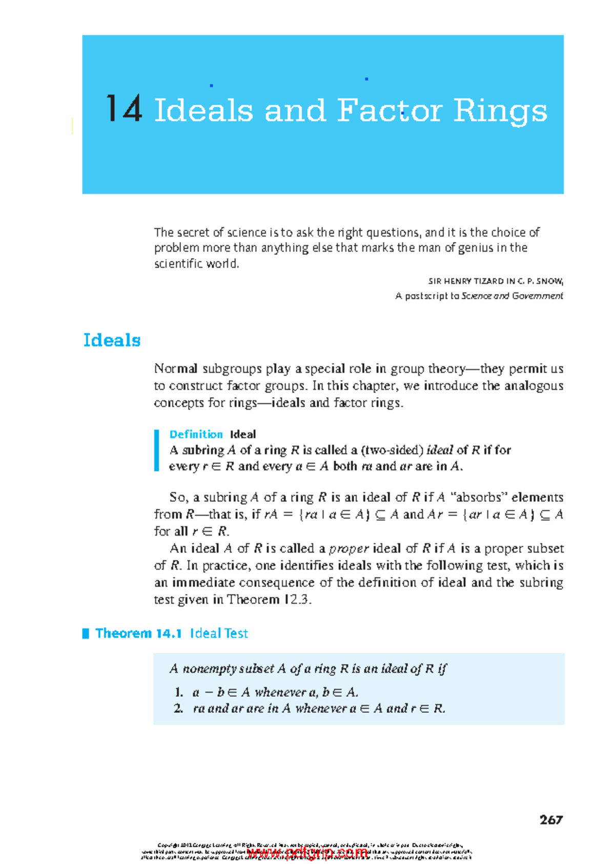 Contemporary Abstract Algebra 16 - 267 Ideals and Factor Rings The ...