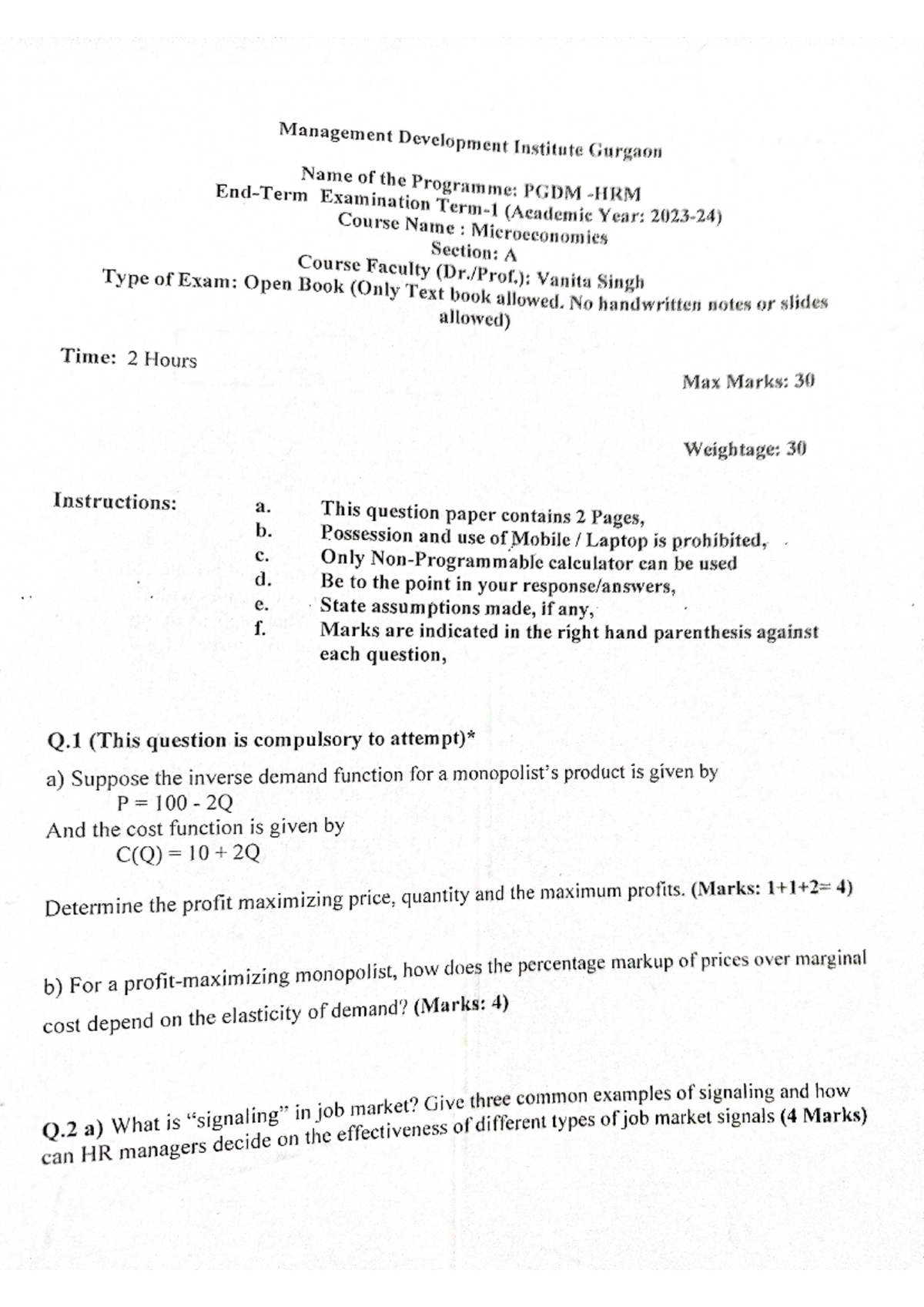 Ethra ME 2023 - Bnnnn - Management Development Institute Gurgaon Name ...
