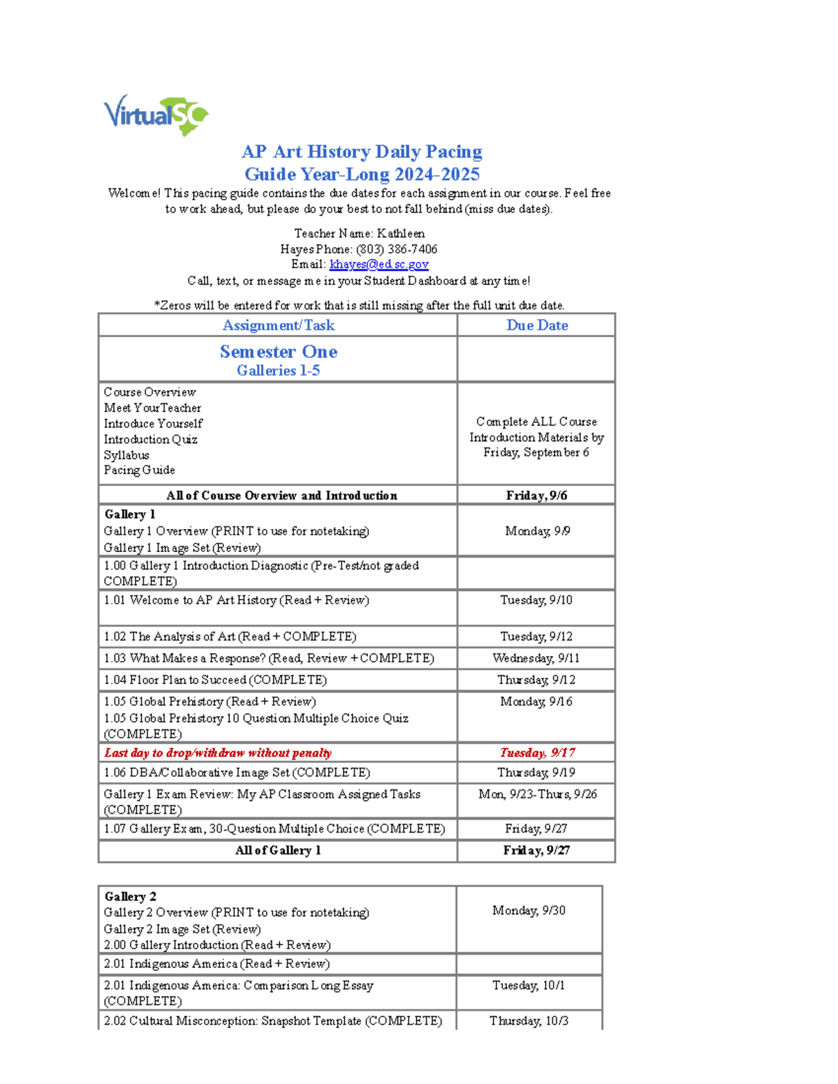 APAH Pacing Guide 2024-2025 Hayes - AP Art History Daily Pacing Guide ...