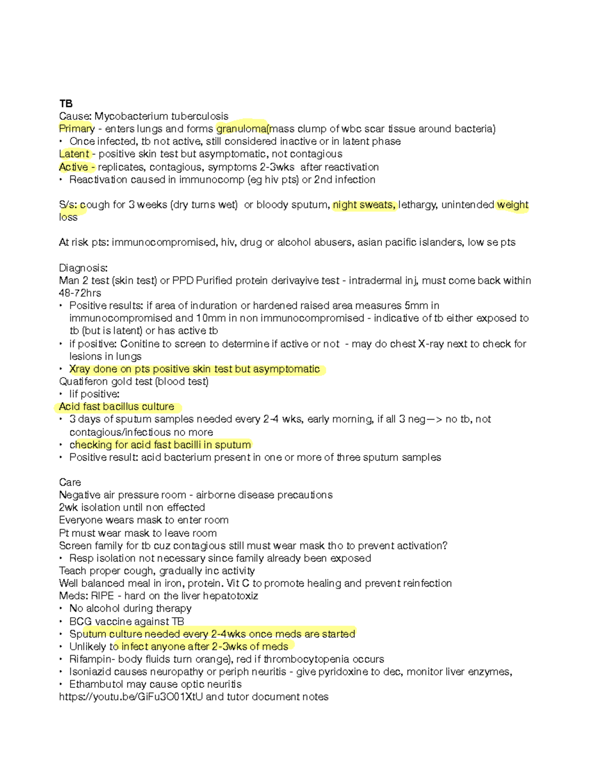 TB my notes - TB Cause: Mycobacterium tuberculosis Primary - enters ...