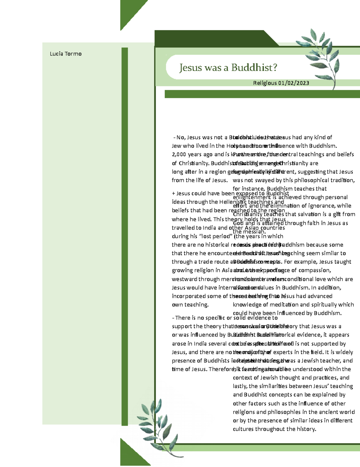 Religious- Two-sided argument - Lucia Tormo Religious 01/02/ to ...