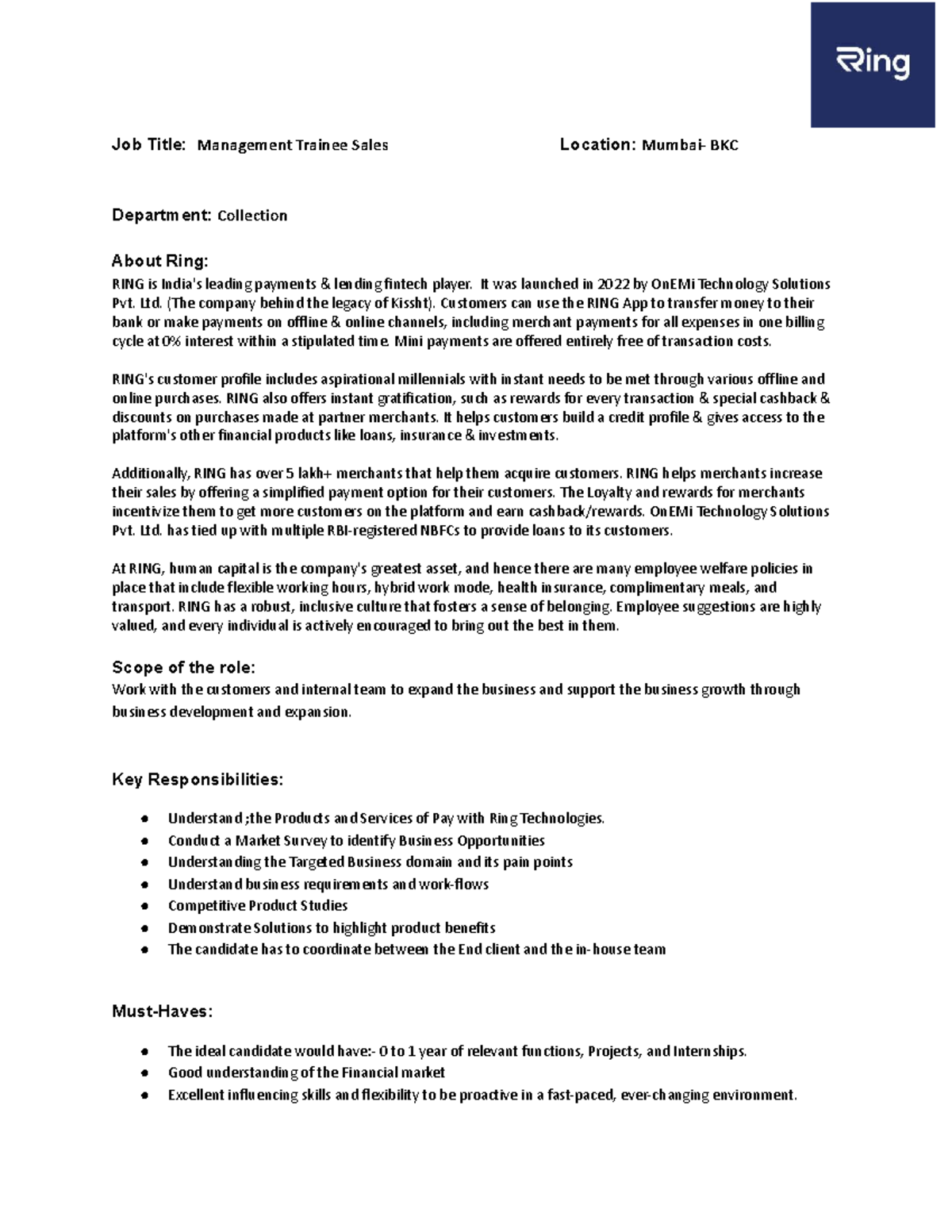 Management Trainee- Sales - It was launched in 2022 by OnEMi Technology ...