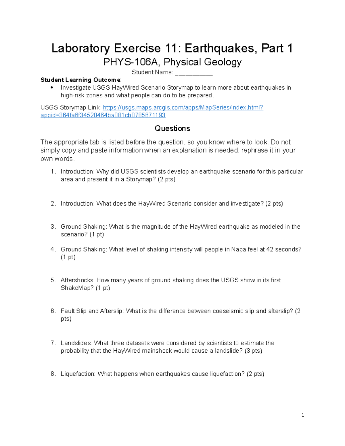 PHYS 106A Laboratory Exercise 11 - Part 1-1 - Laboratory Exercise 11 ...
