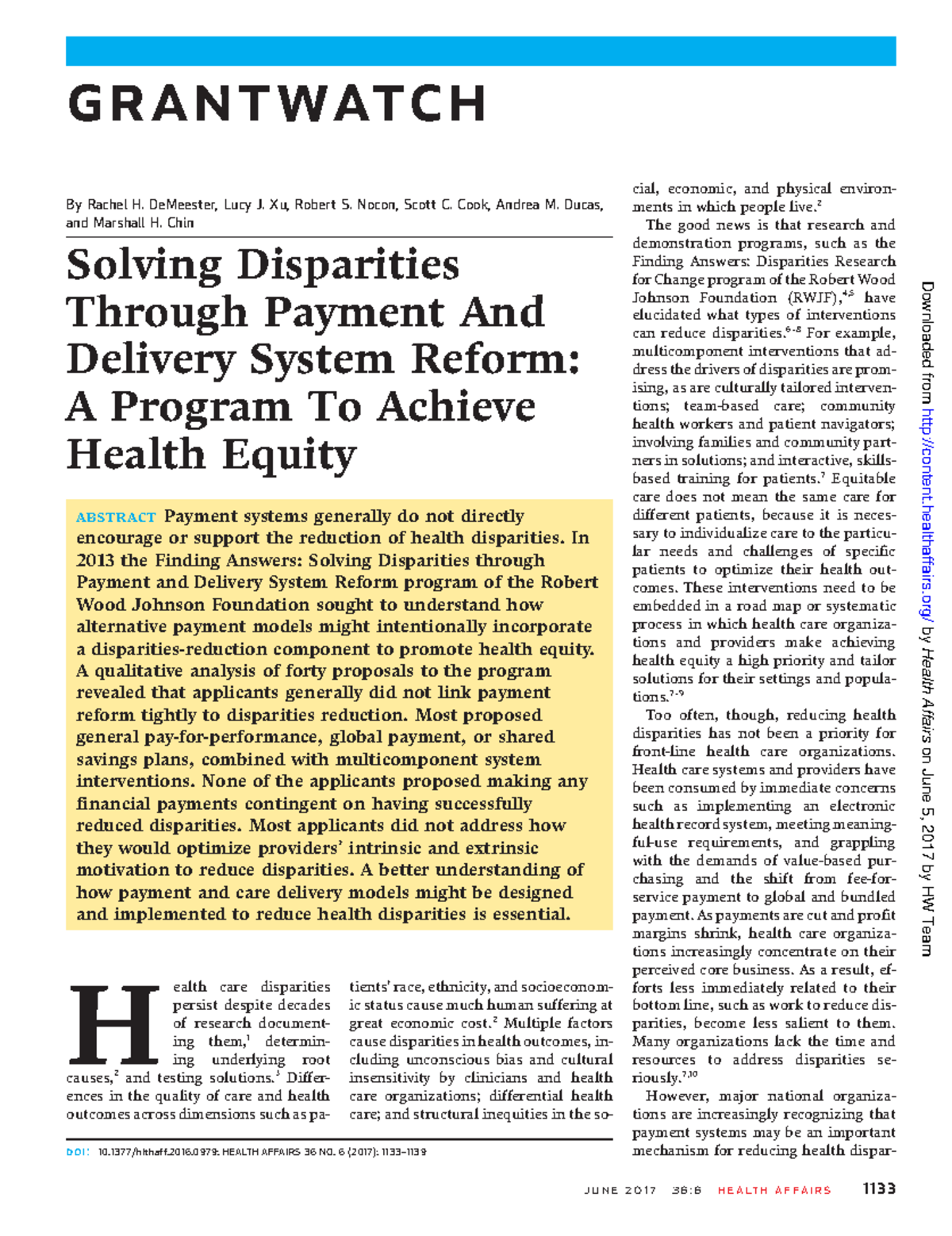 Solving Disparities - details - GrantWatch By Rachel H. DeMeester, Lucy ...