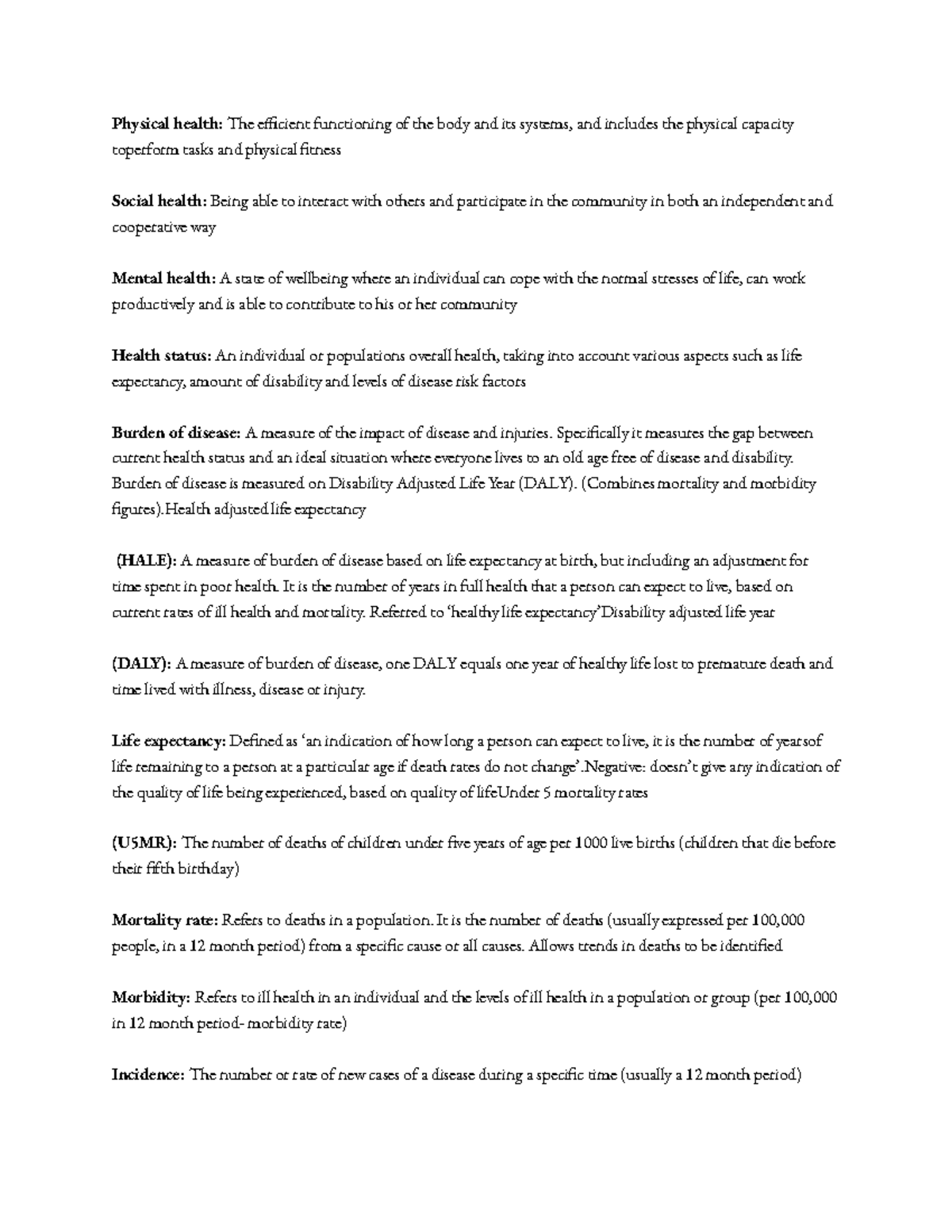 Health Glossa - atar notes - Physical health: The ecient functioning of ...