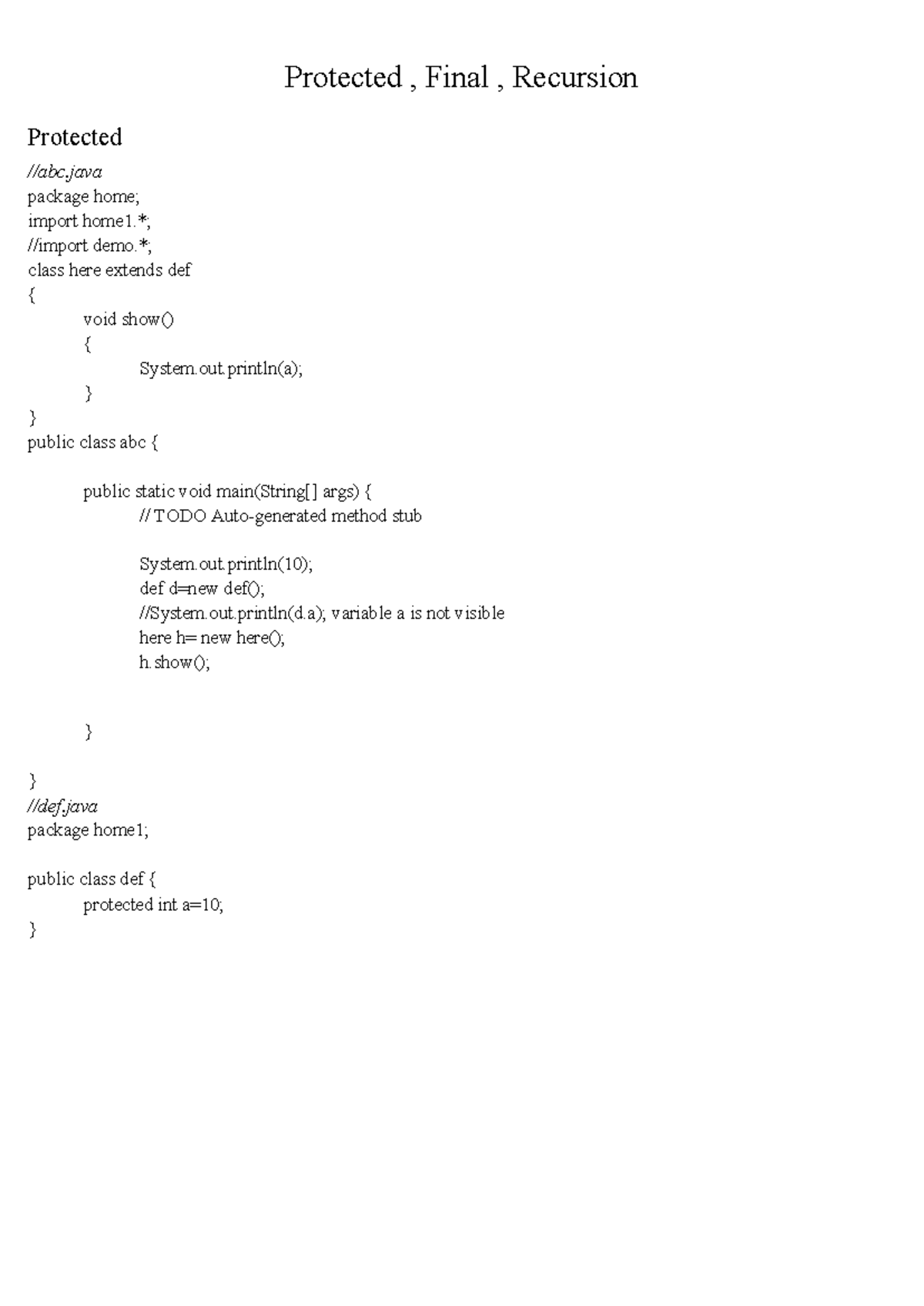 Protected Final Recursion Protected Final Recursion Protected Abc Package Home Import