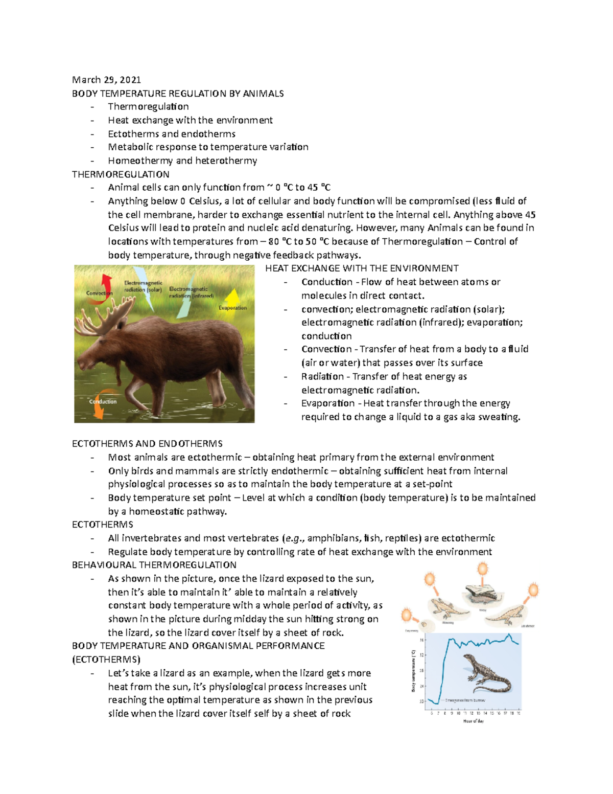 March 29 - Lecture Notes - March 29, 2021 BODY TEMPERATURE REGULATION ...
