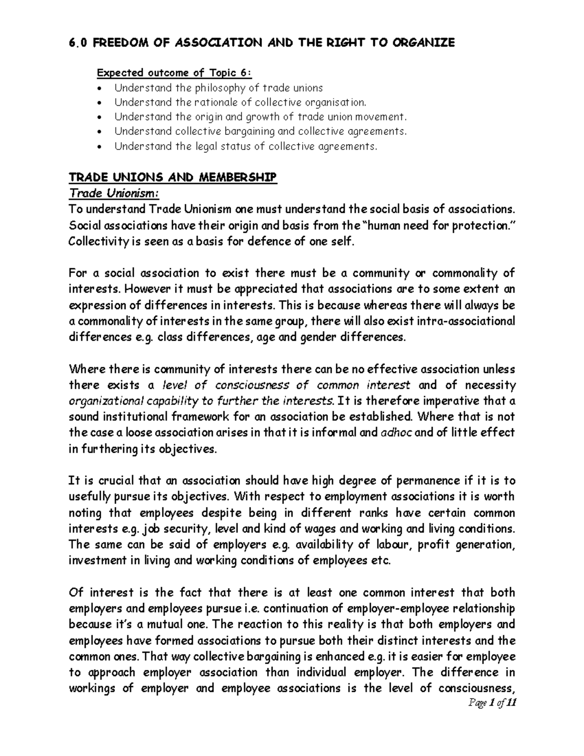 Labour Law- Topic 6. Freedom OF Association AND THE Right TO Organize ...