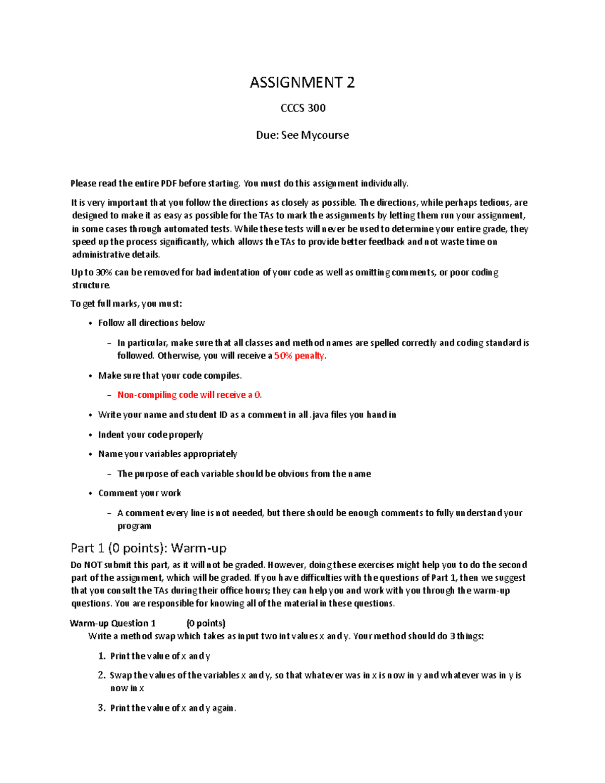 CCCS 300 A2 Winter 2023 - Assignment 1 - ASSIGNMENT 2 CCCS 300 Due: See Mycourse Please read the ...