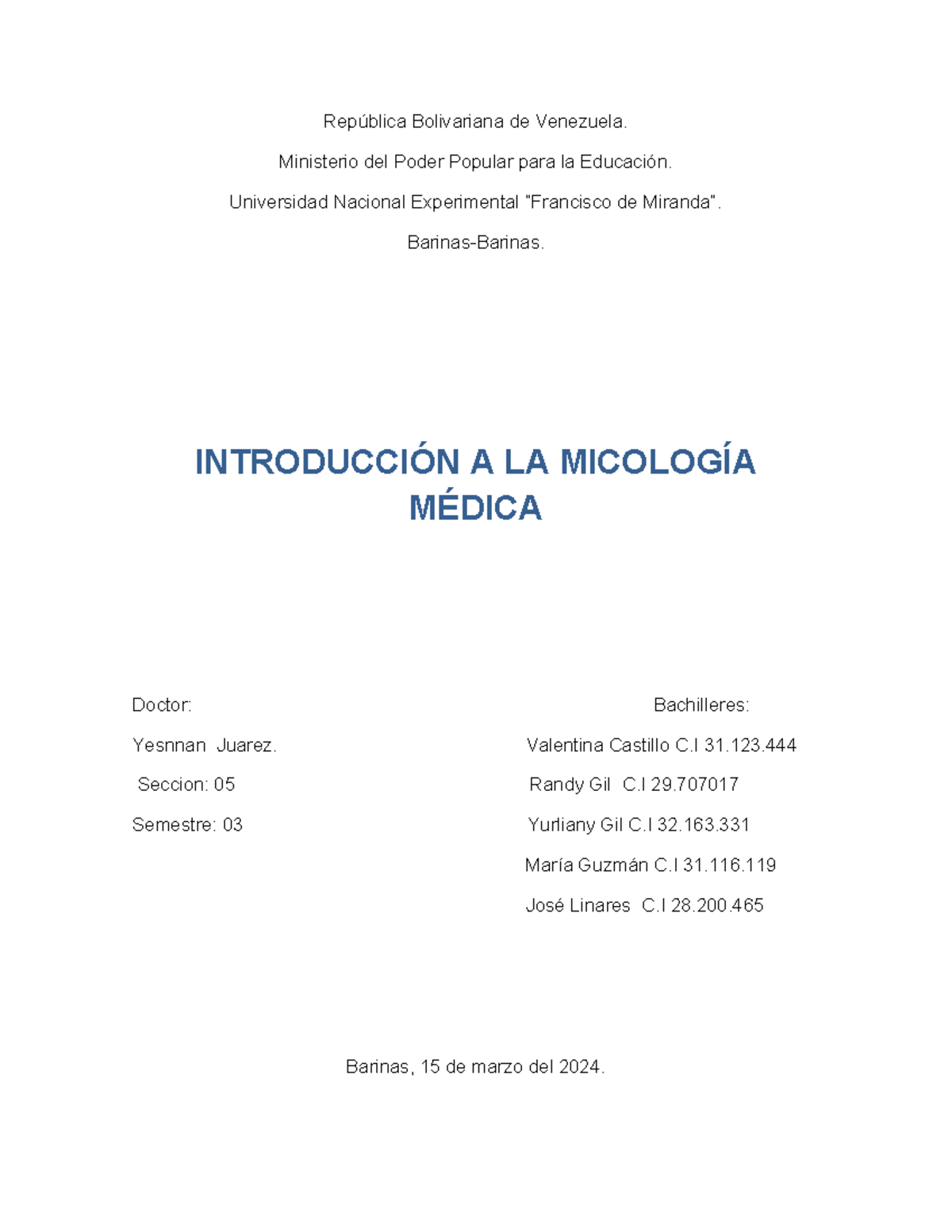 Introducción a la Micologia medica - República Bolivariana de Venezuela. Ministerio del Poder ...