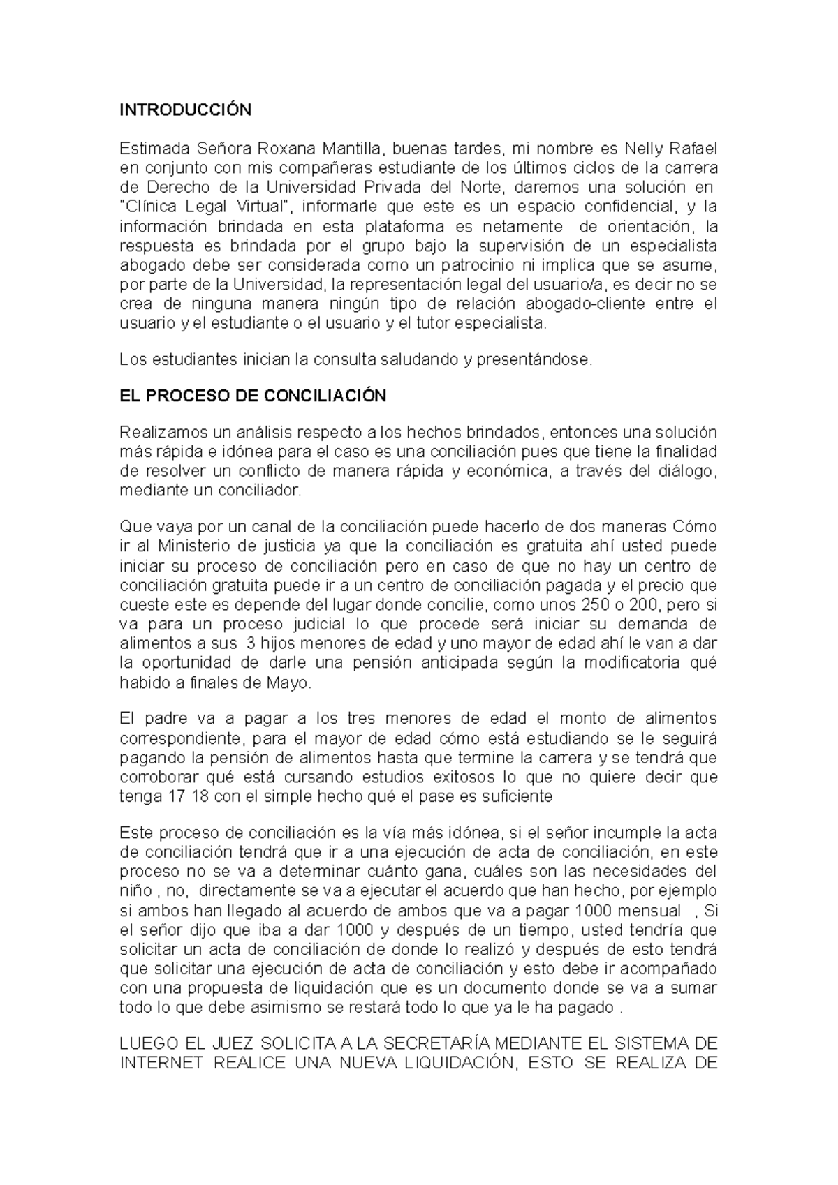 Caso 147 - Practica - INTRODUCCIÓN Estimada Señora Roxana Mantilla ...