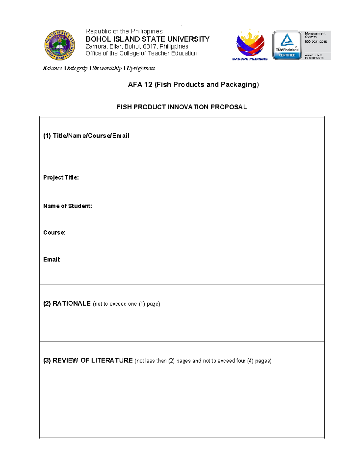 Research Proposal Format 1 - . Republic of the Philippines BOHOL ISLAND ...