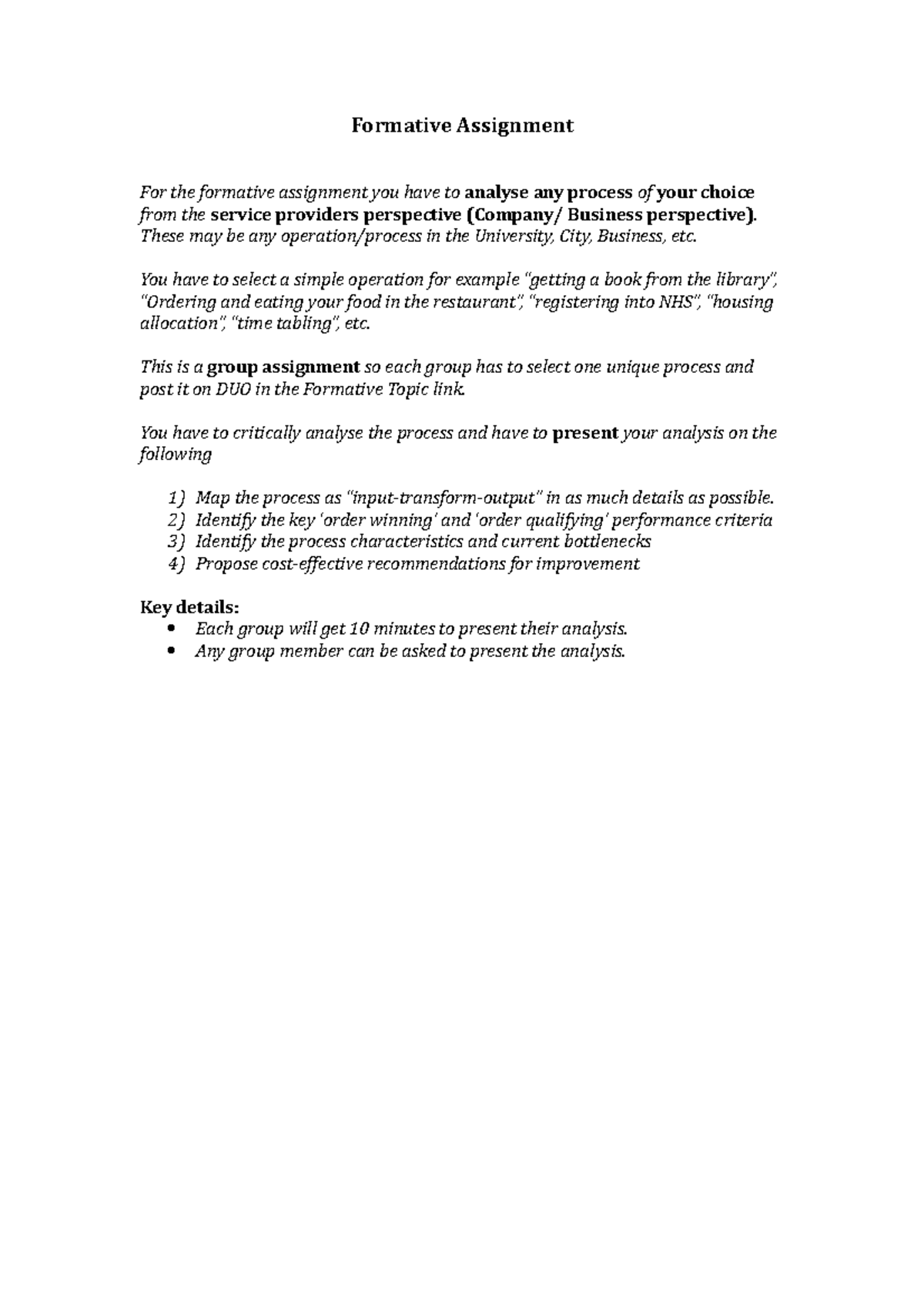 Formative Assignment - These may be any operation/process in the ...