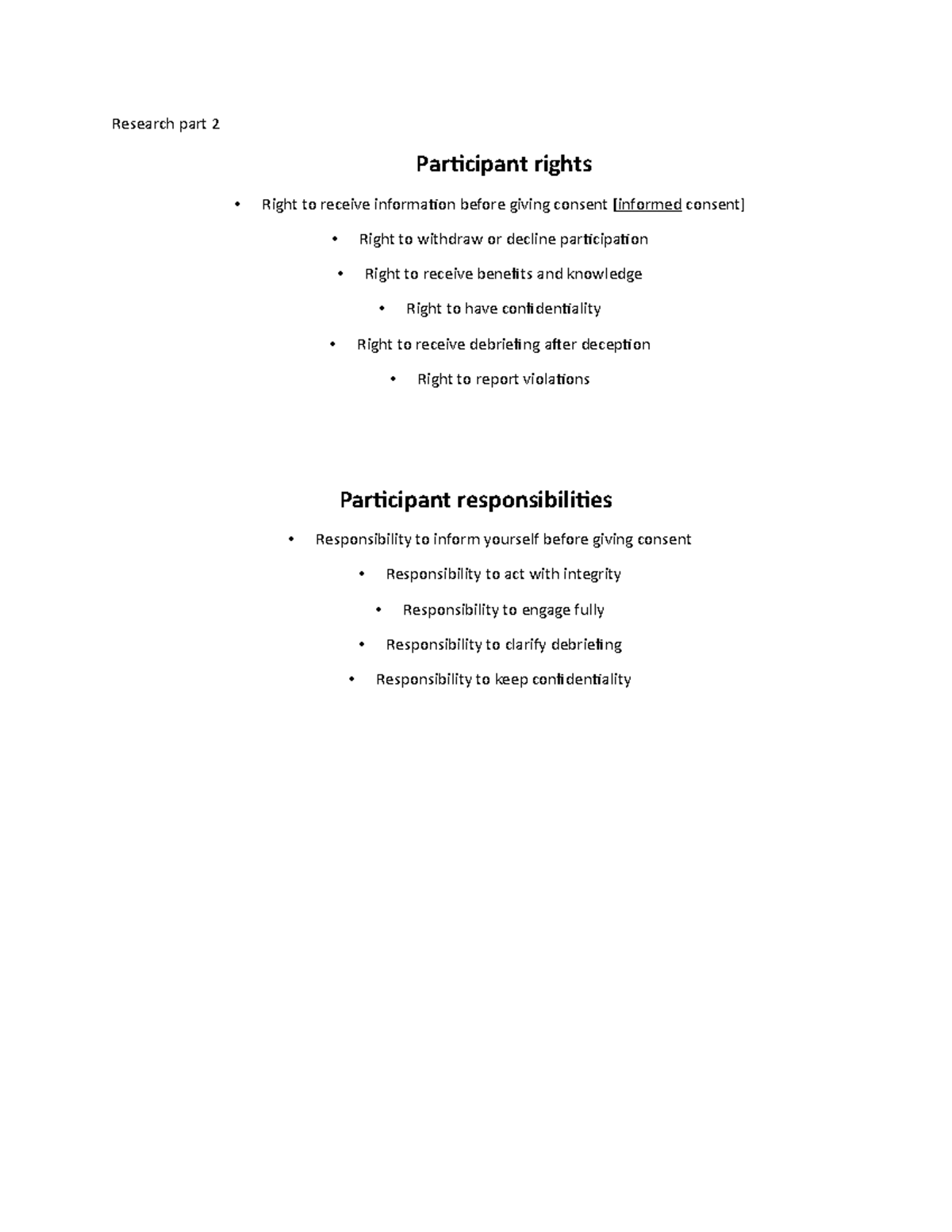 Research part 2 - chapter 2 - Research part 2 Participant rights Right ...
