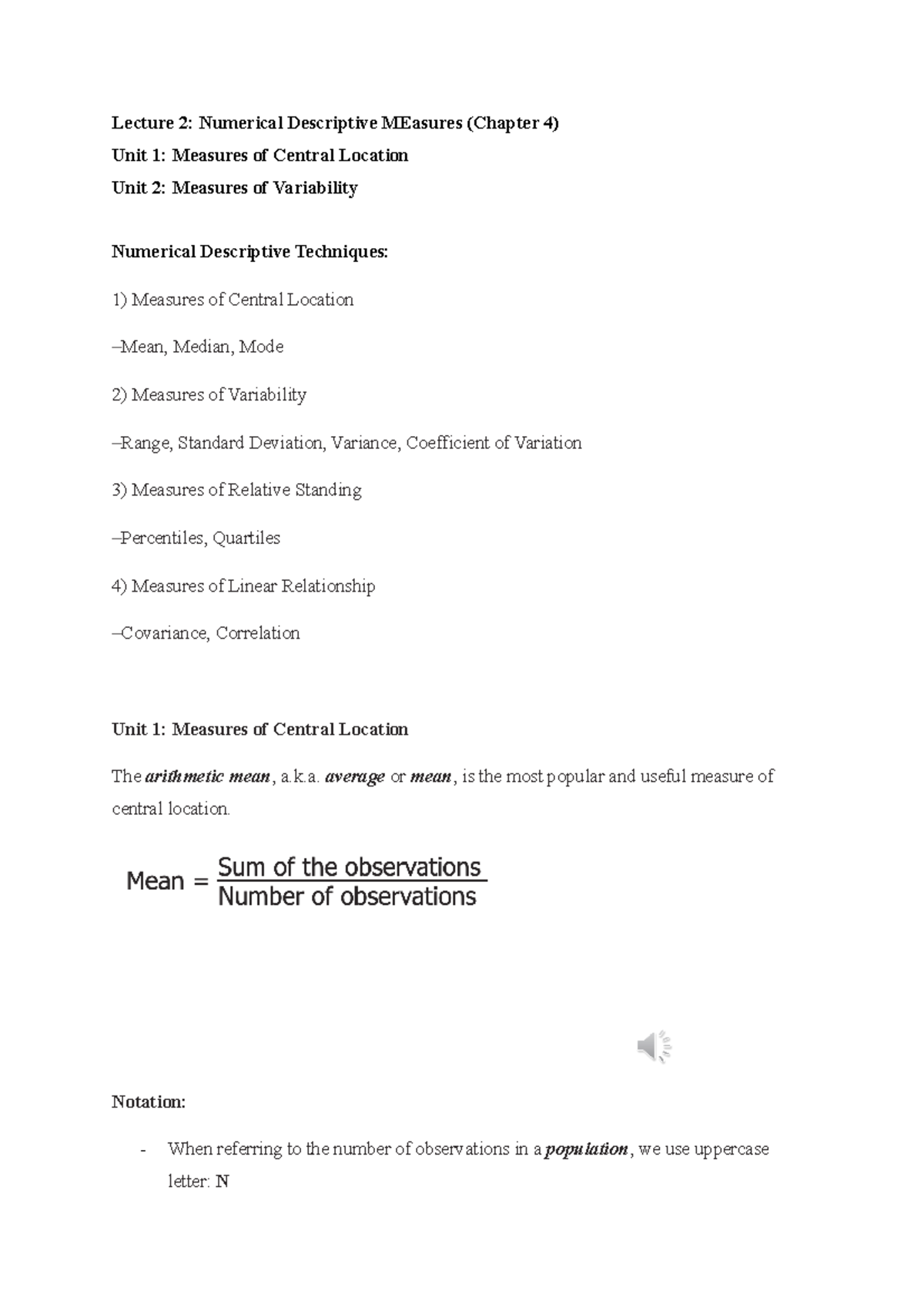 Lecture 2 PP Notes - adms - Lecture 2: Numerical Descriptive MEasures ...