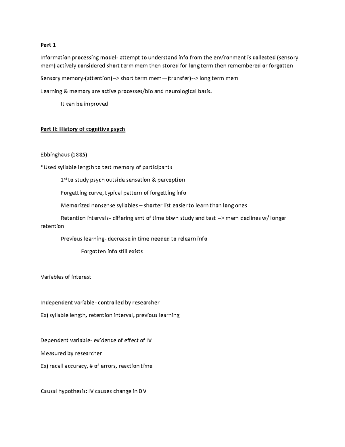 Cognitive psychchology notes Pt 1 and 2 - Part 1 Information processing ...