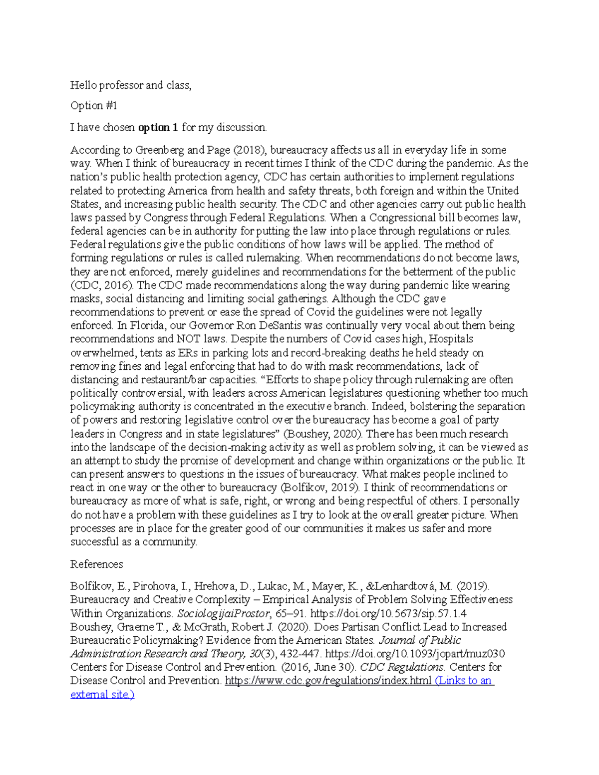 POLI330N Week 6 Discussion samples - Hello professor and class, Option ...