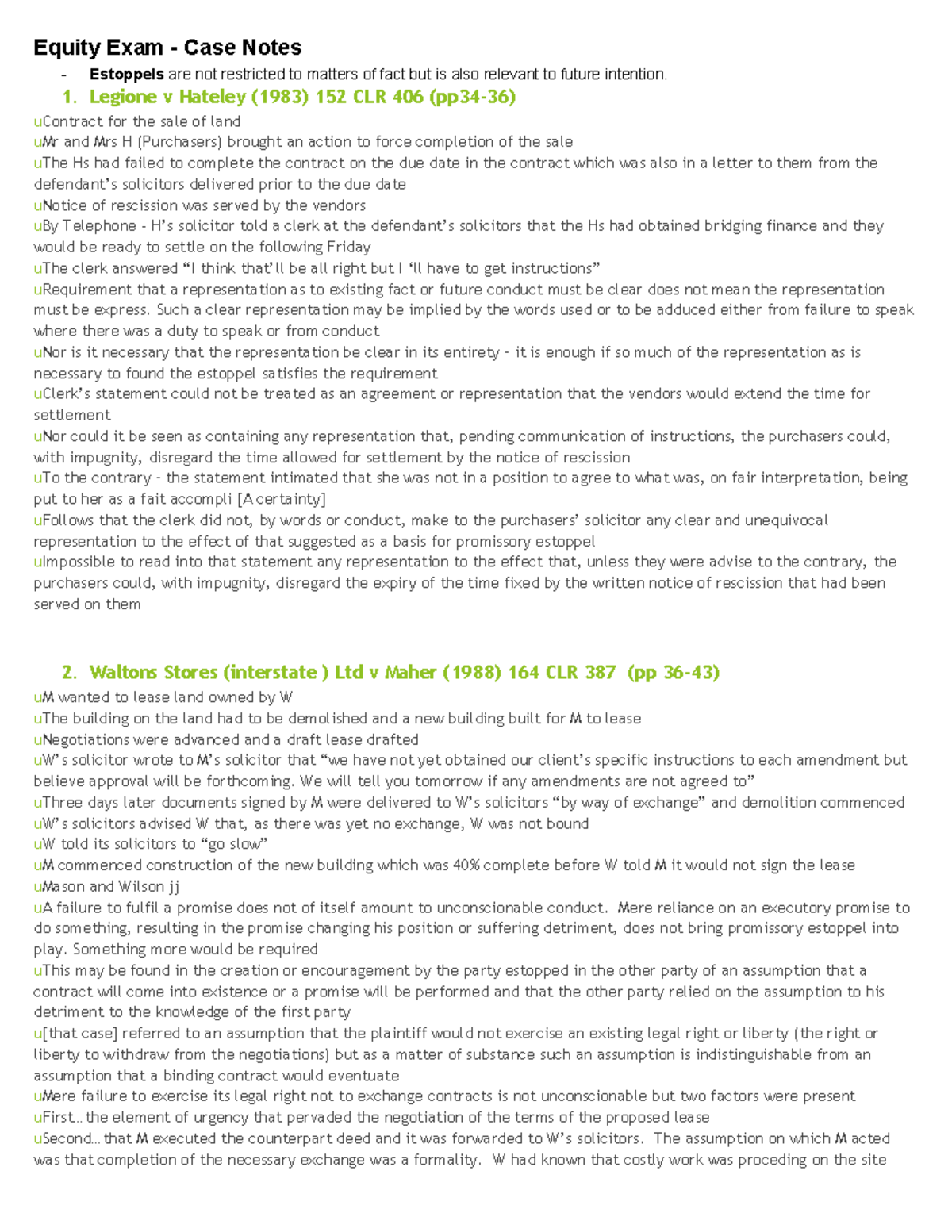 Equity Exams Cases - Equity Exam - Case Notes Estoppels are not ...