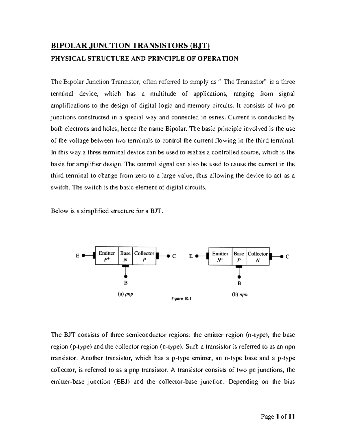 BJT 2021 - Lecture notes 2 - BIPOLAR JUNCTION TRANSISTORS (BJT ...
