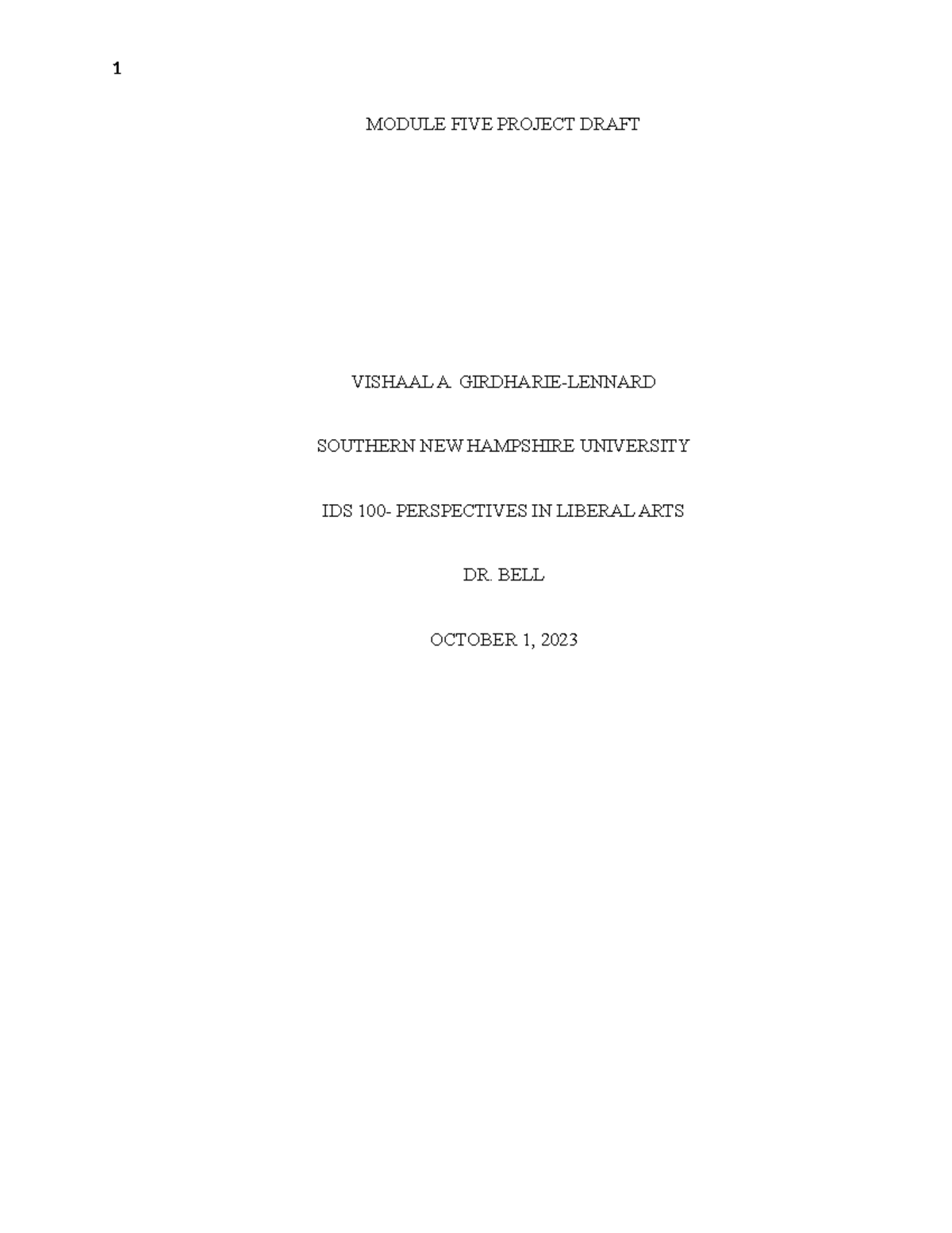 Module FIVE Project Draft - MODULE FIVE PROJECT DRAFT VISHAAL A ...