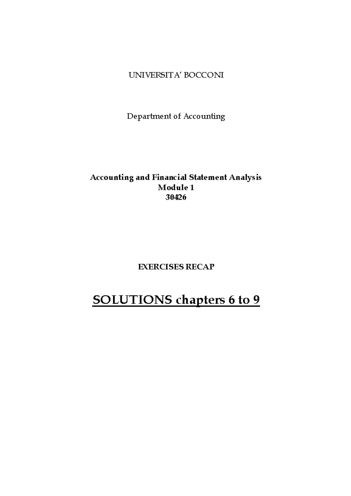 Exercises recap - solutions - ch 6 to 9 - UNIVERSITA’ BOCCONI ...