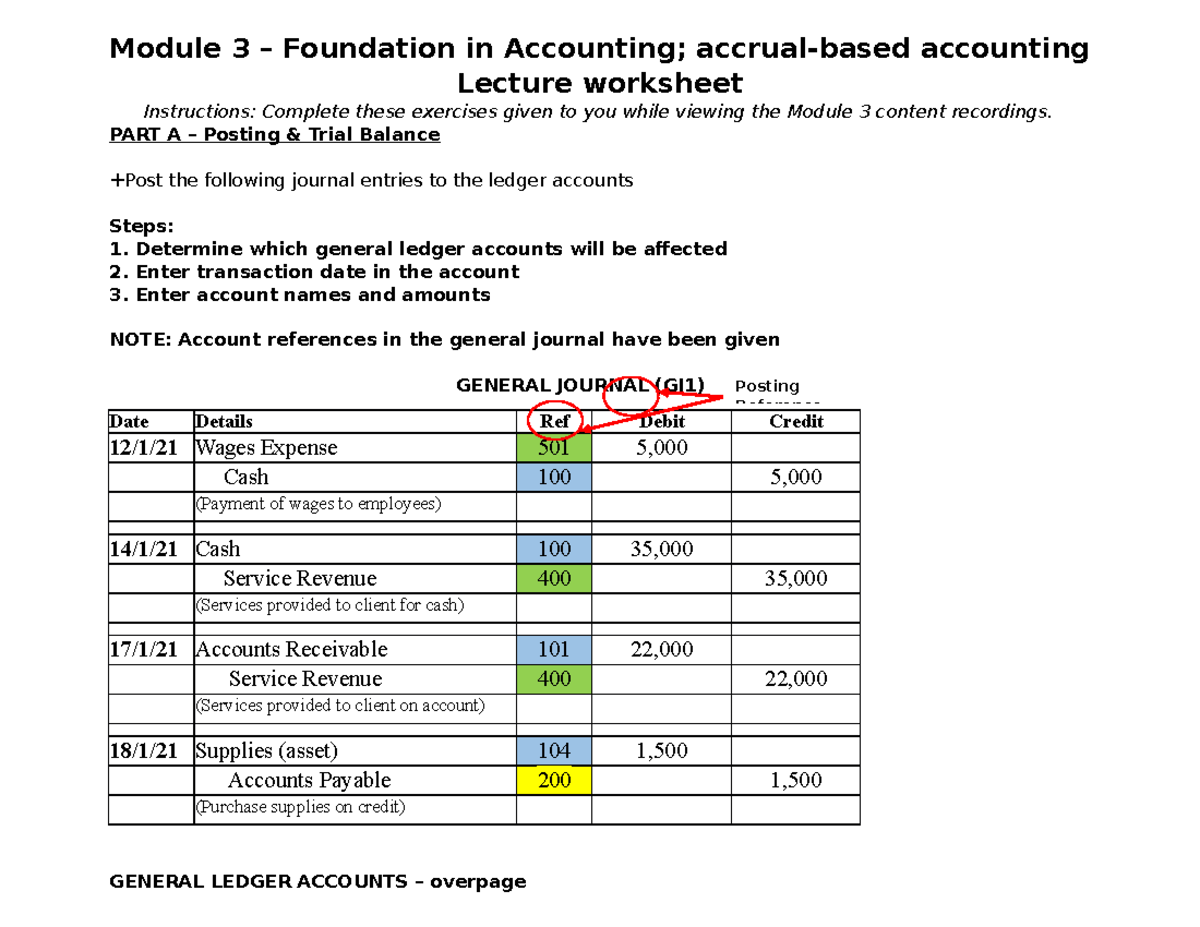 Module 3 worksheet - Module 3 – Foundation in Accounting; accrual-based ...