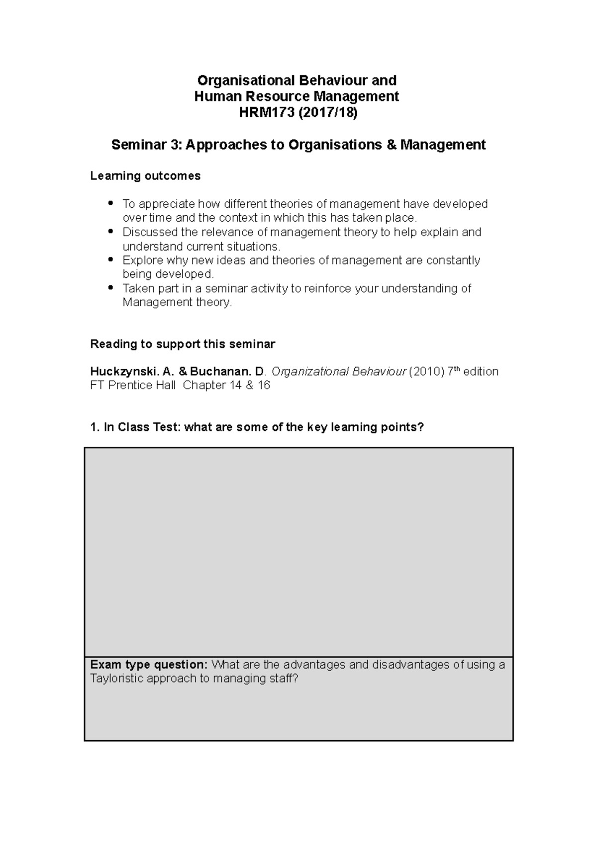 Seminar 3 APPROACHES TO ORGANISATIONS AND STRUCTURES - Organisational ...