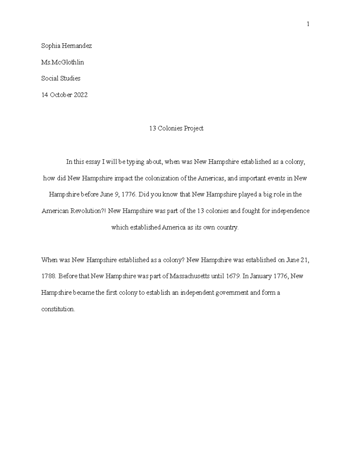 13 colonies essay - revgrr4r4rrre3eqeqde - 1 Sophia Hernandez Ms Social ...