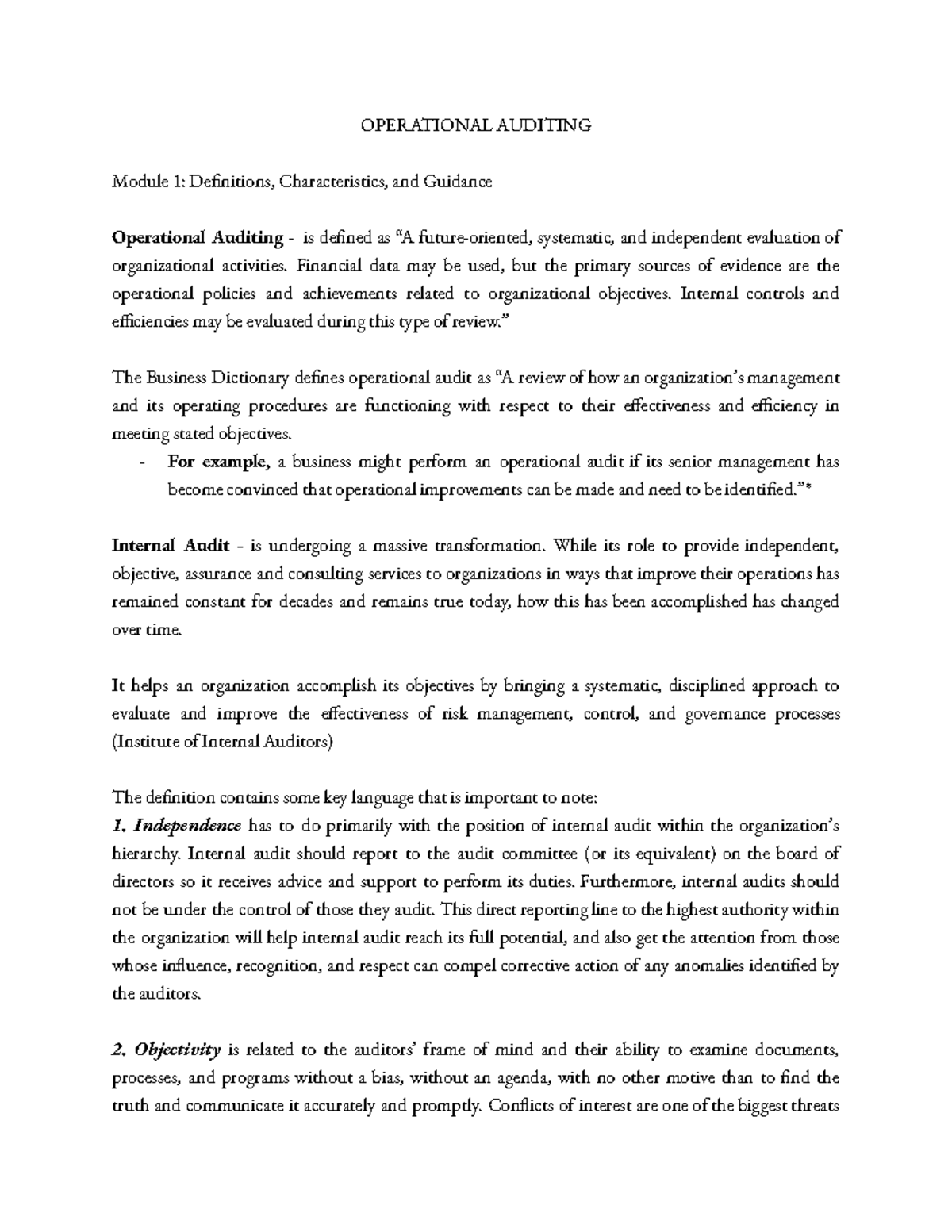 Acelec 332 - Group 1 ( Module 1- Materials) - OPERATIONAL AUDITING Module 1: Denitions, - Studocu