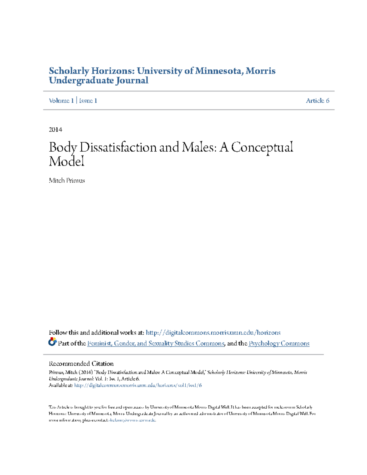 Body Dissatisfaction and Males - Scholarly Horizons: University of ...