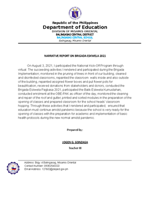 OK SA Deped Accomplishment Report 2021-2022 - Republic of the ...