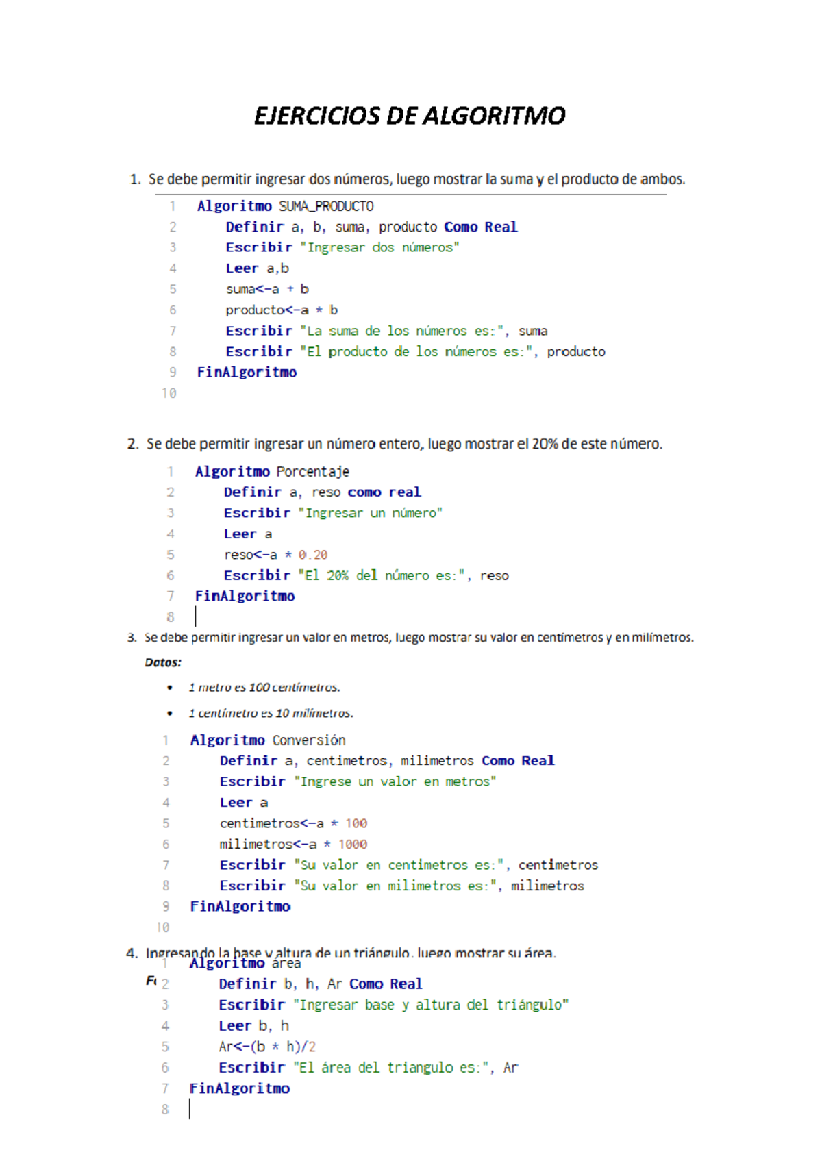Semana03- Algortimo - Principios de algoritmos - EJERCICIOS DE ALGORITMO } - Studocu