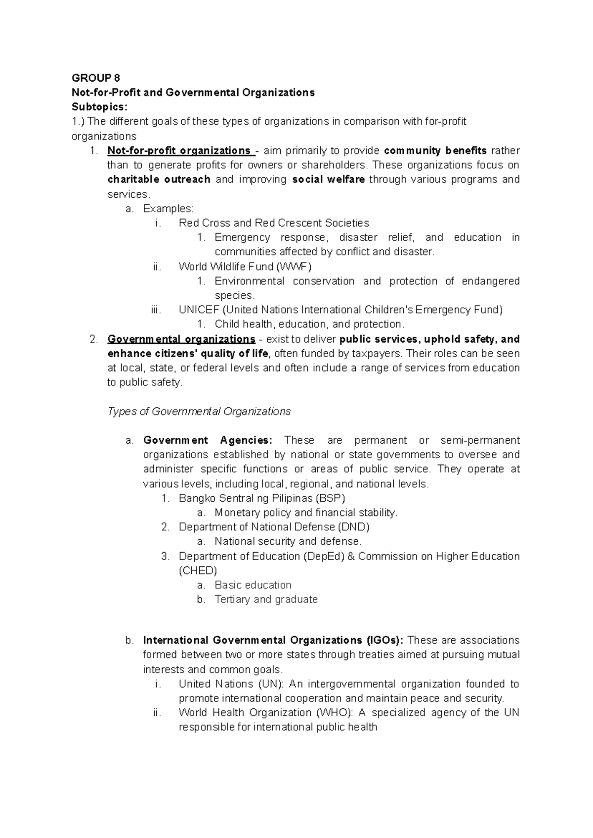 Group 8 Detailed Notes - N/A - GROUP 8 Not-for-Profit and Governmental ...