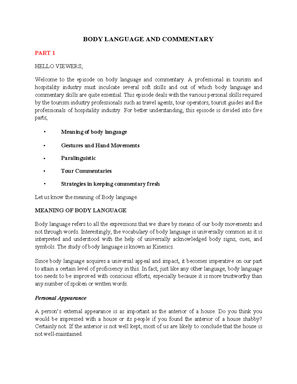 BODY Language AND Commentary - BODY LANGUAGE AND COMMENTARY PART 1 ...