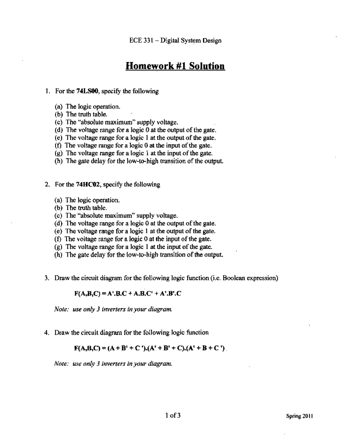 Homework 01 Solutions - 1. ECE 331 Digital System Design Homework ...